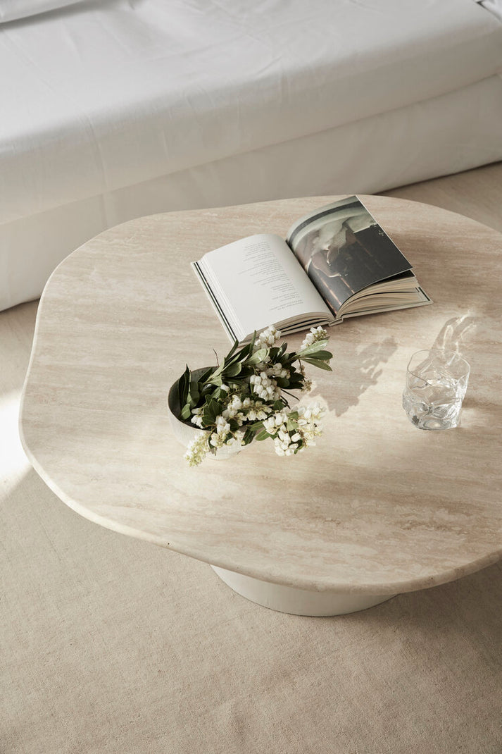 Curved Travertine Coffee Table - Mediterranean Inspired Furniture ...